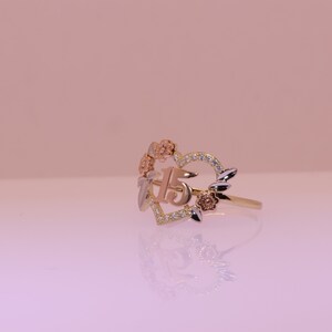14K Gold 15 Anos Quinceanera Heart RING/ Fifteen CZ Stones for Sweet ...