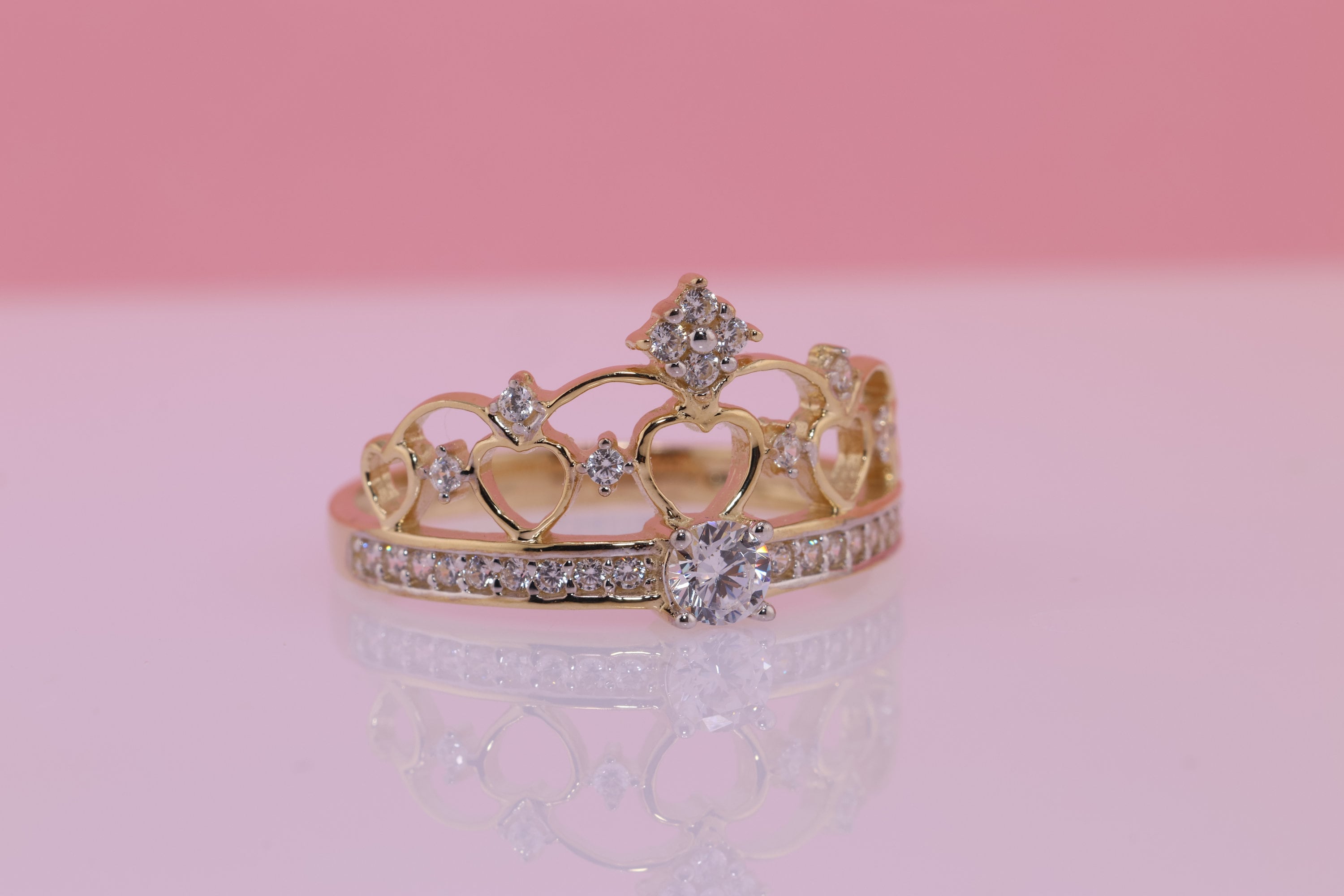 14K Gold 15 Anos Quinceanera Crown RING/ Fifteen CZ Stones for Sweet 15 ...