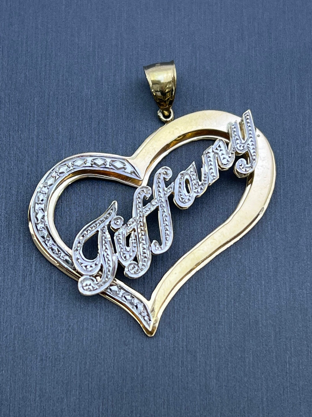 10K 14K Solid Real Gold, Personalized Name, Diamond Cut Name, Double ...