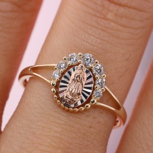 14k Solid Gold Virgin Mary Virgen Maria Lady Guadalupe Ring Gift for ...