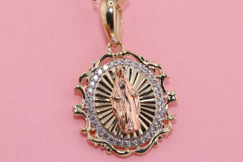 14k Solid Gold Virgin Mary Pendant/ Virgin Maria Lady Guadalupe Pendant ...