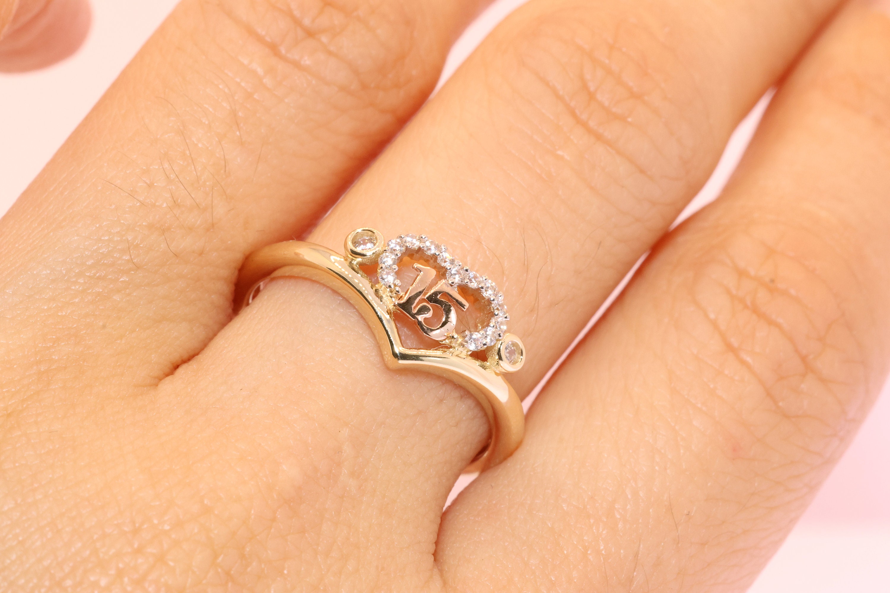 14K Gold 15 Anos STAR Quinceanera RING/ Fifteen CZ Stones for - Etsy