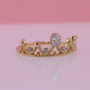 14K Gold 15 Anos Quinceanera Crown RING/ Fifteen CZ Stones for Sweet 15 ...