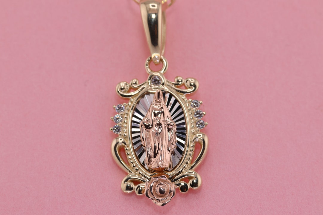14k Solid Gold Virgin Mary Virgen Maria Lady Guadalupe Pendant Gift for ...