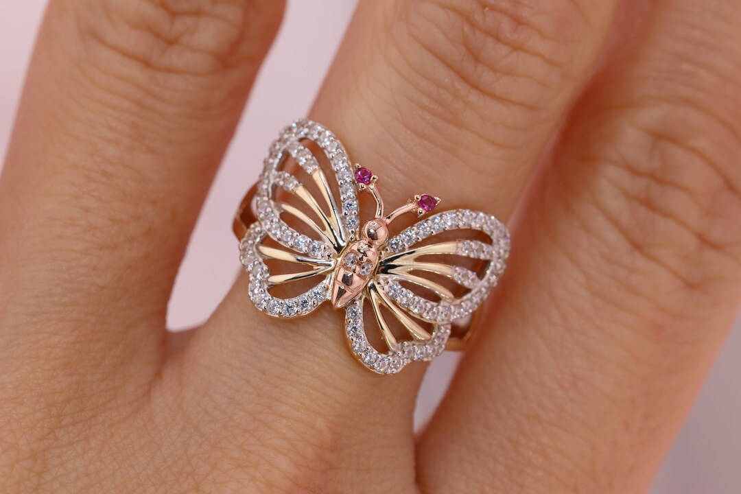 14k Yellow Gold Color Butterfly Ring/ Gold Mariposa/ Animal Jewlery ...