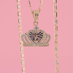 14K Gold Tiny Crown 15 Anos Quinceanera Pendant/ Fifteen CZ Stones for ...