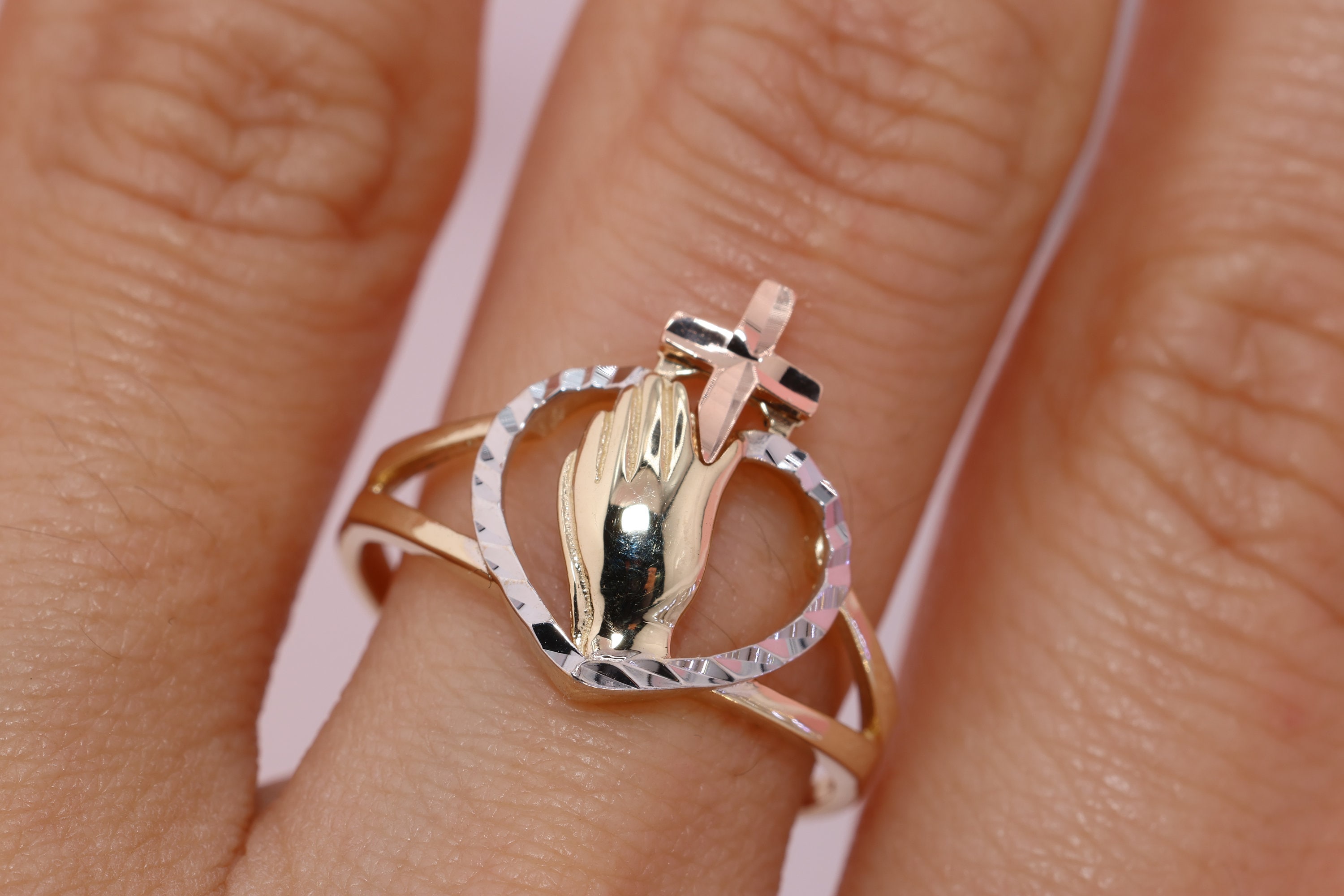 14k Solid Gold Praying Hands RING/ Gift for Her/ Religious - Etsy