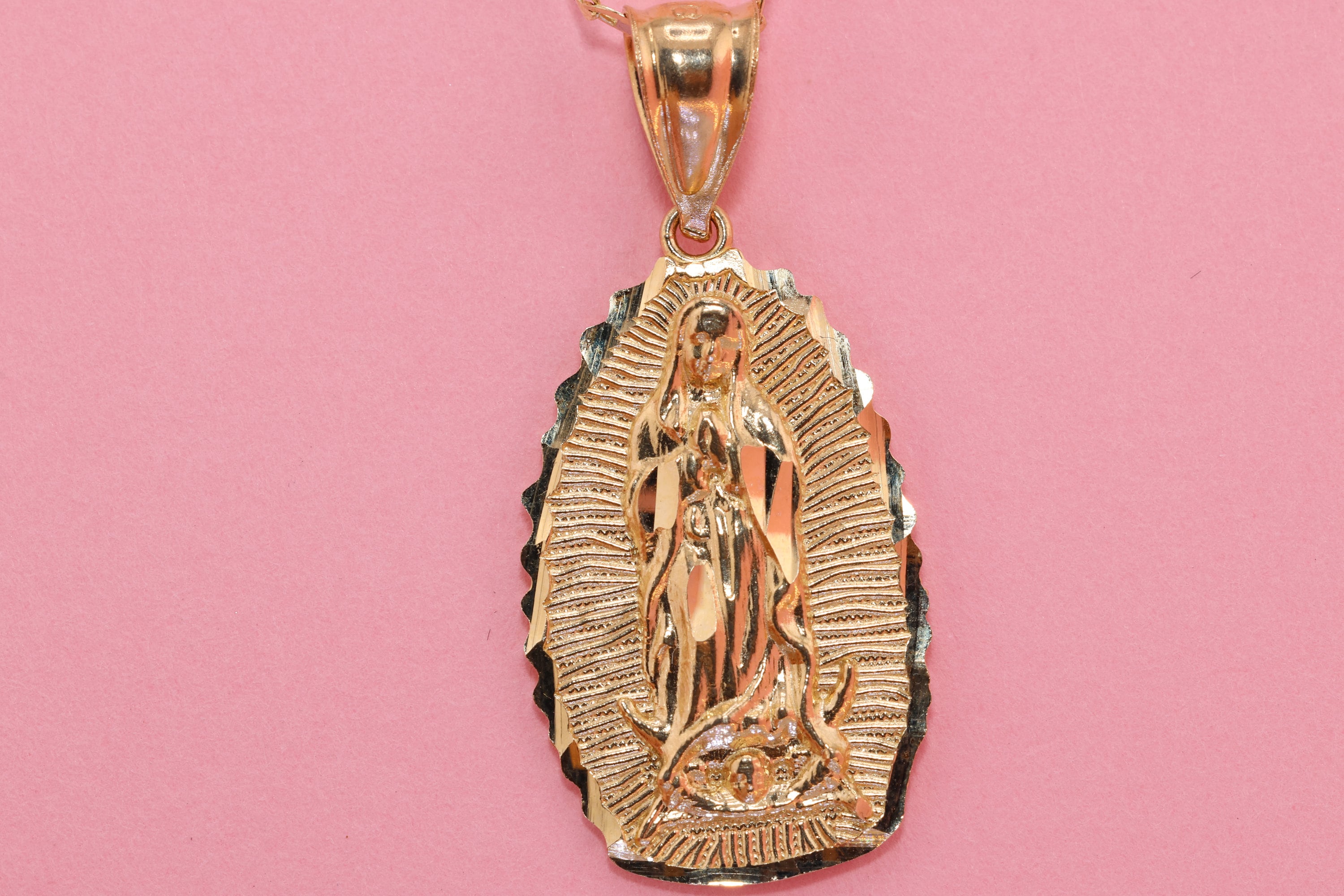 14k Solid Gold Virgin Mary Pendant/ Virgin Maria Lady Guadalupe Pendant ...
