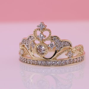 14K Gold 15 Anos Quinceanera Crown RING/ Fifteen CZ Stones for Sweet 15 ...