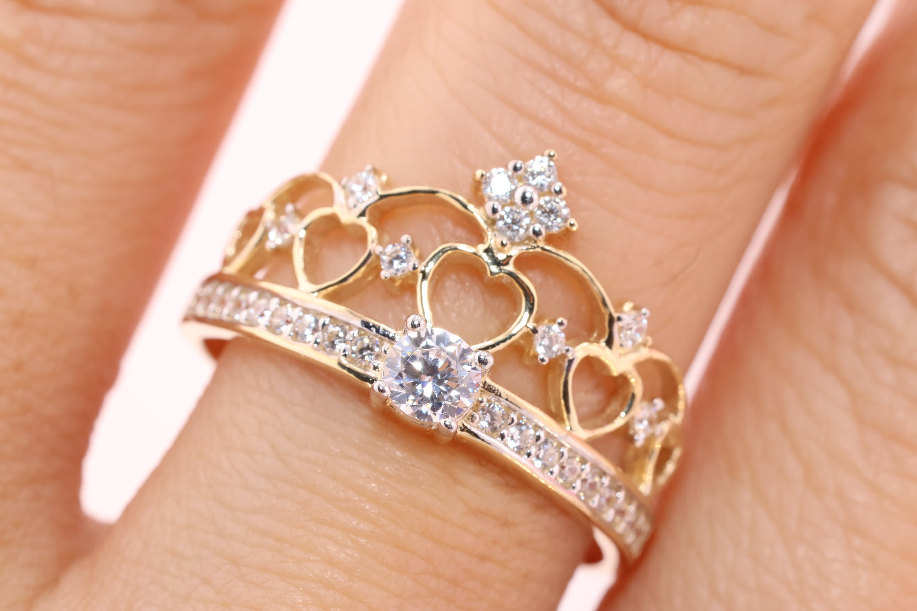14K Gold 15 Anos Quinceanera Crown RING/ Fifteen CZ Stones for Sweet 15 ...