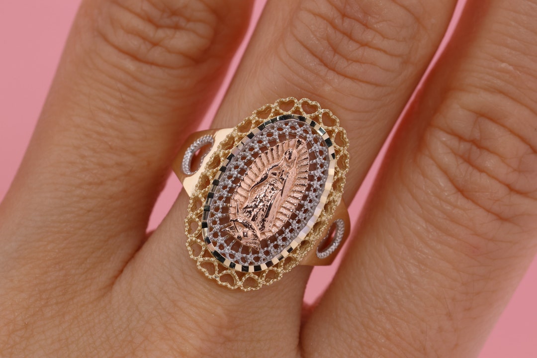 14k Solid Gold Virgin Mary Virgen Maria Lady Guadalupe Ring Gift for ...