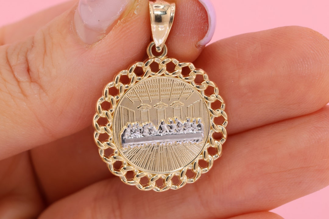 14k Solid Two-tone Gold Last Supper Pendant, Religious Jewelry Gifts ...