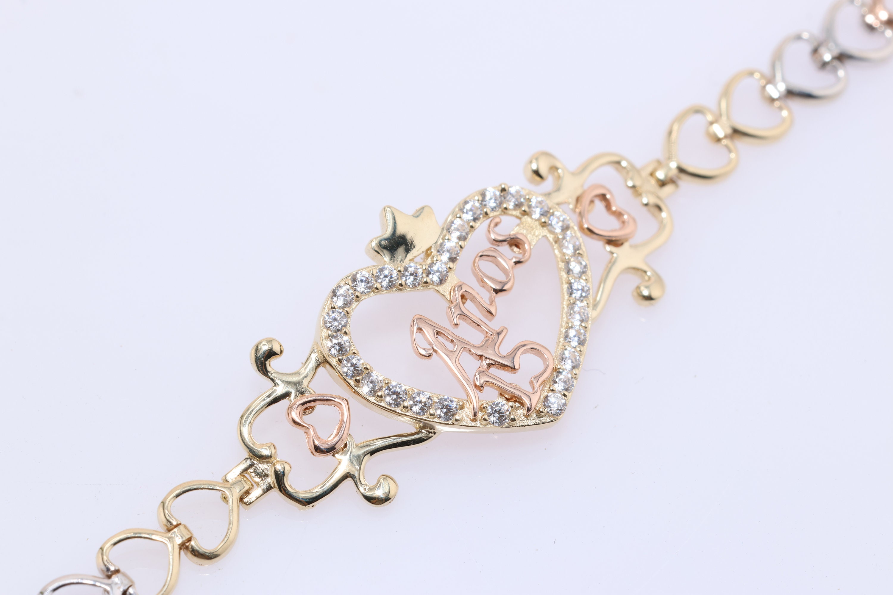 14K Gold 15 Anos Quinceanera Bracelet/ Fifteen CZ Stones for Sweet 15th Birthday Gift / Gift for ...