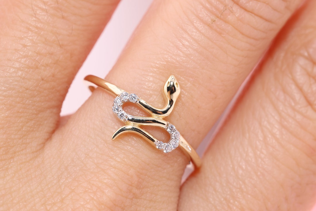14K Solid Gold Snake Ring, Dainty Snake Rings for Women, Graduation ...