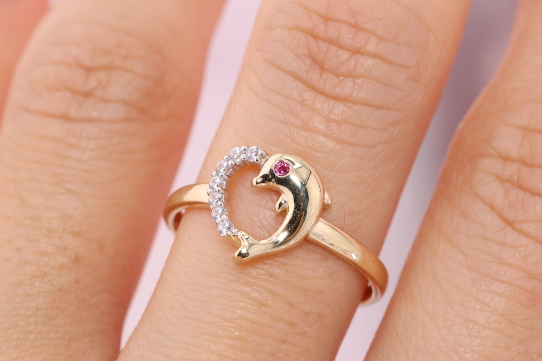 14k Gold Dolphin Ring / Animal Ring / Gift for Animal Lover / Good Luck ...
