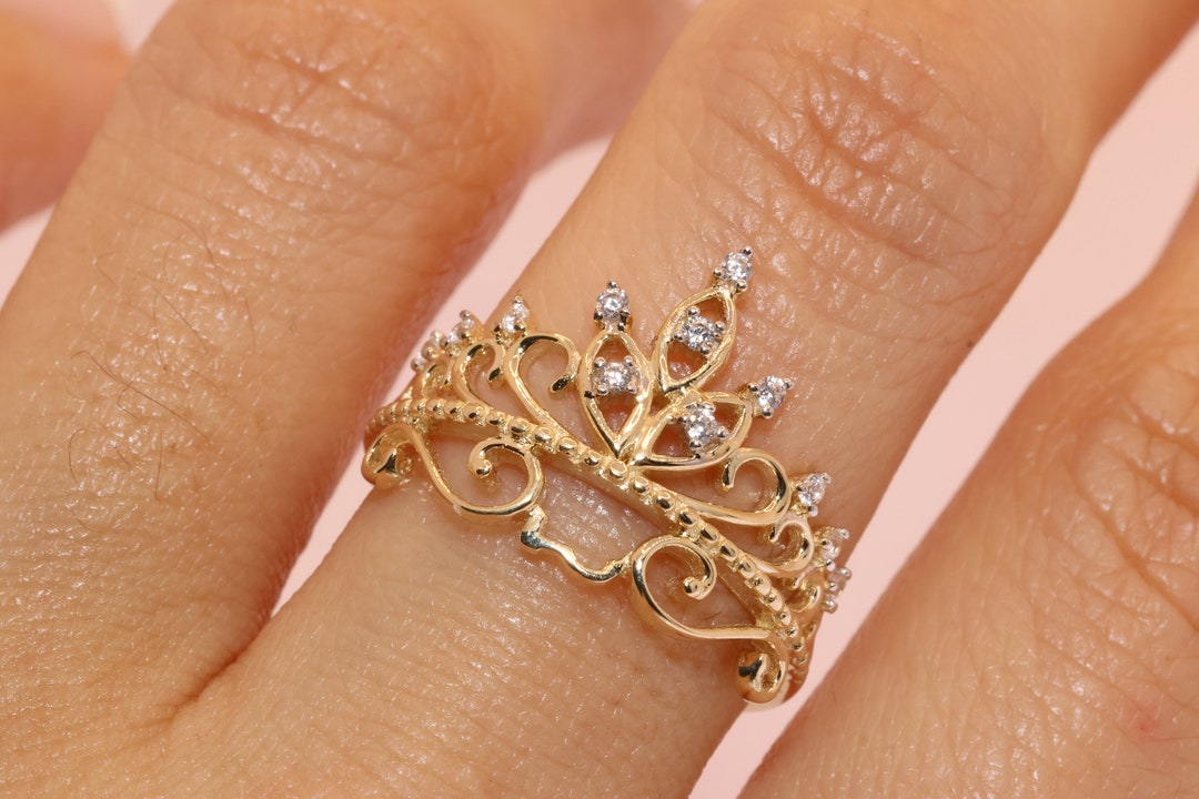 14k Gold Princess Tiara Crown Ring / Gold Princess Crown Ring - Etsy