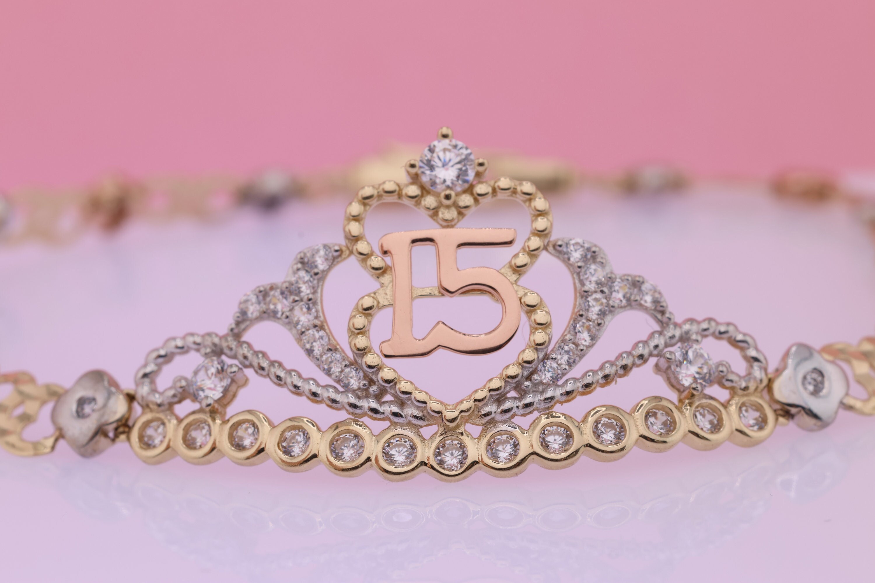 14K Gold 15 Anos Quinceanera Bracelet/ Fifteen CZ Stones for - Etsy