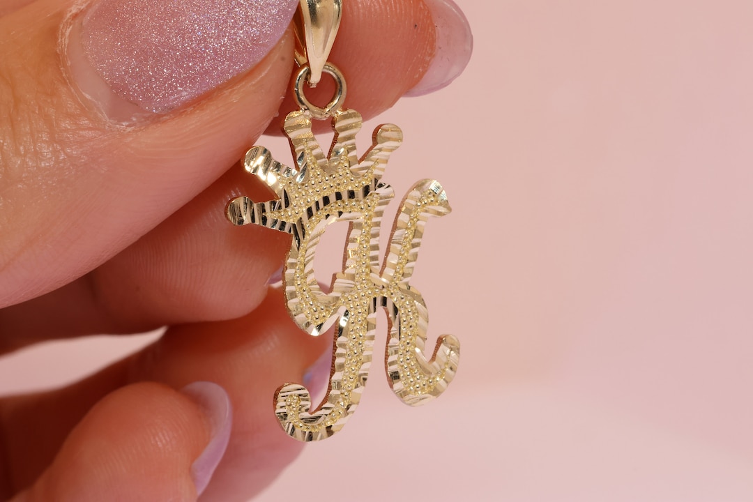 10K King Crown Initial Pendant/ 10K Gold Crown Initial Pendant /10k ...