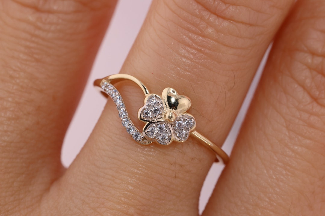 14k Good Luck Ring / Simple Four Leaf Ring / Women Rings / Dainty Rings ...