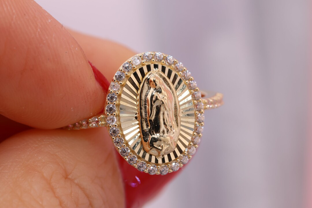 14k Solid Gold Virgin Mary Virgen Maria Lady Guadalupe Ring Gift for ...