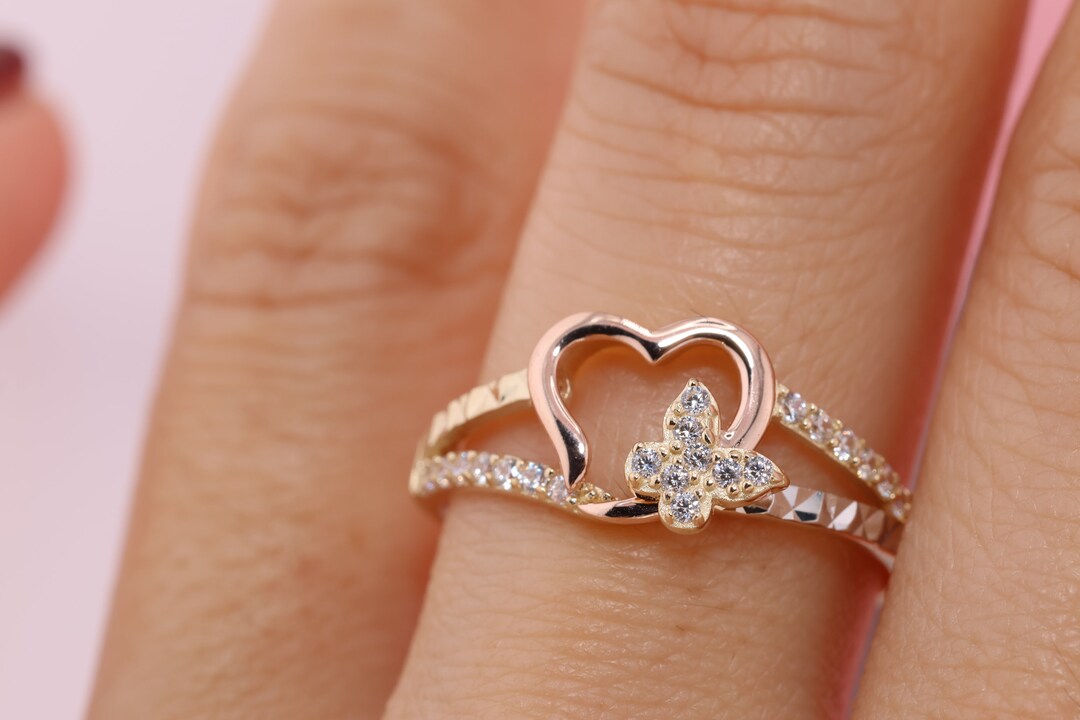 14K Solid Gold HANDMADE Open Heart Ring / Friendship Ring / Stacking ...