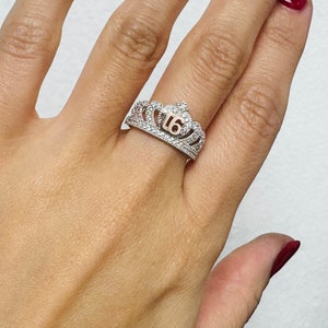 14K Gold 15 Anos Quinceanera Crown Ring/ Fifteen for Sweet 15 Birthday ...