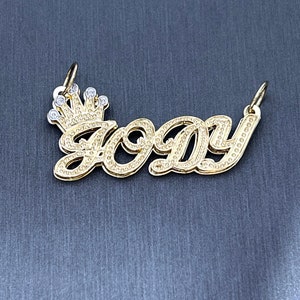 10K 14K Solid Real Gold Personalized Name WITH Crown, Diamond Cut Name ...