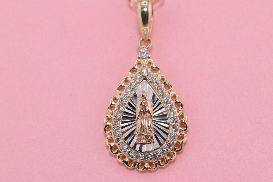 14k Solid Gold Virgin Mary Pendant/ Virgin Maria Lady Guadalupe Pendant ...