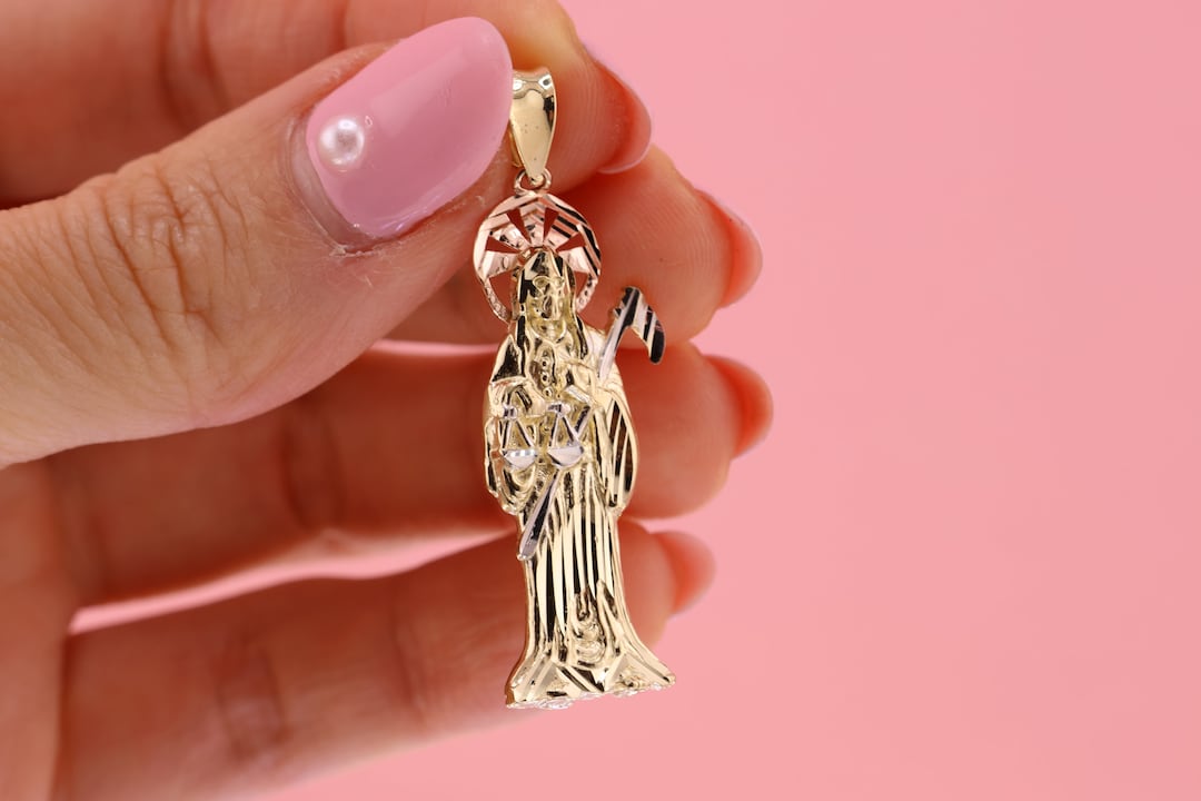 14K Solid Gold Santa Muerte Angel of Death Grim Reaper Diamond Cut ...