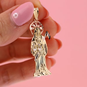 14K Solid Gold Santa Muerte Angel of Death Grim Reaper Diamond Cut ...