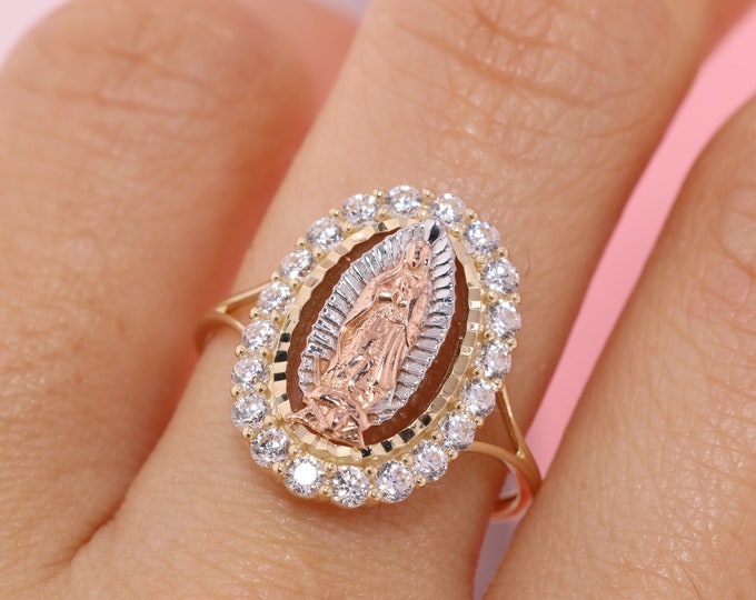14k Solid Gold Virgin Mary Virgen Maria Lady Guadalupe Ring Gift for ...