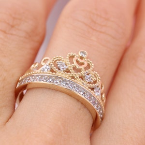 14K Gold 15 Anos Quinceanera Crown RING/ Fifteen CZ Stones for Sweet 15 ...