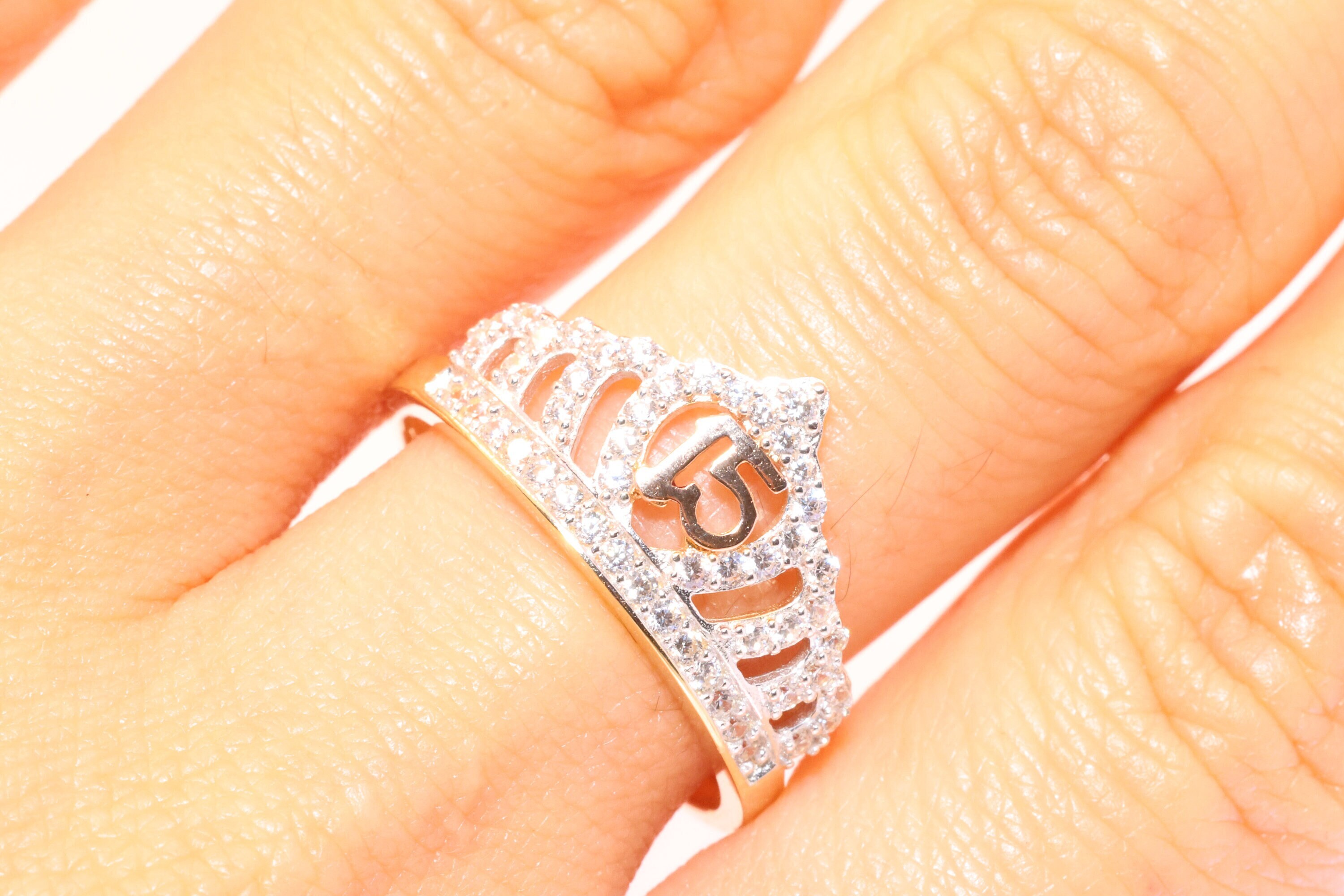 14K Gold 15 Anos Quinceanera Crown RING/ Fifteen CZ Stones for - Etsy