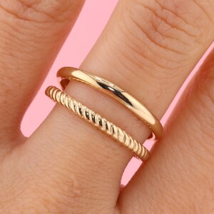 14K Double Band Ring/ Minimalist Ring/ Twist Double Band - Etsy