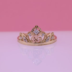 14K Gold 15 Anos Quinceanera Crown RING/ Fifteen CZ Stones for Sweet 15 ...