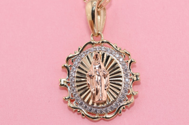 14k Solid Gold Virgin Mary Pendant/ Virgin Maria Lady Guadalupe Pendant ...