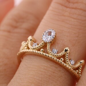 14K Gold 15 Anos Quinceanera Crown RING/ Fifteen CZ Stones for Sweet 15 ...