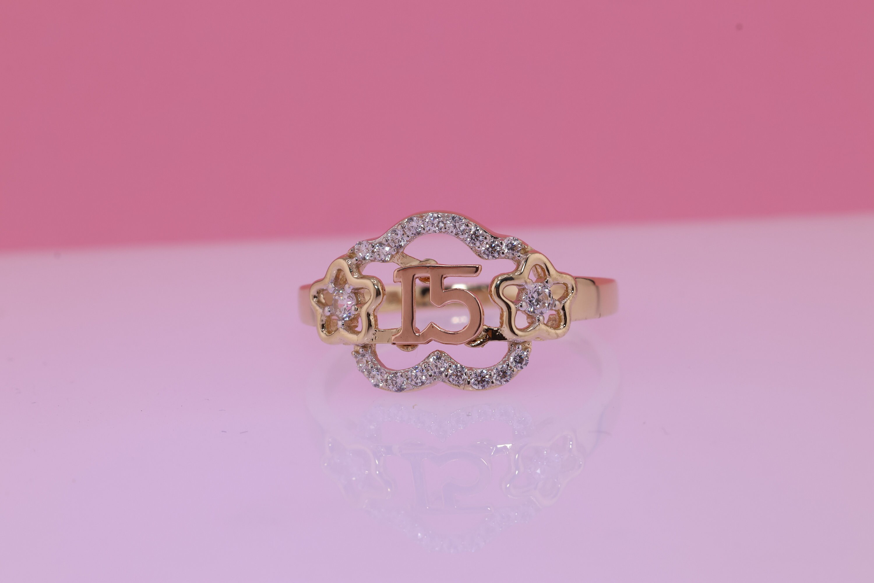 14K Gold 15 Anos Quinceanera Crown RING/ Fifteen CZ Stones for - Etsy