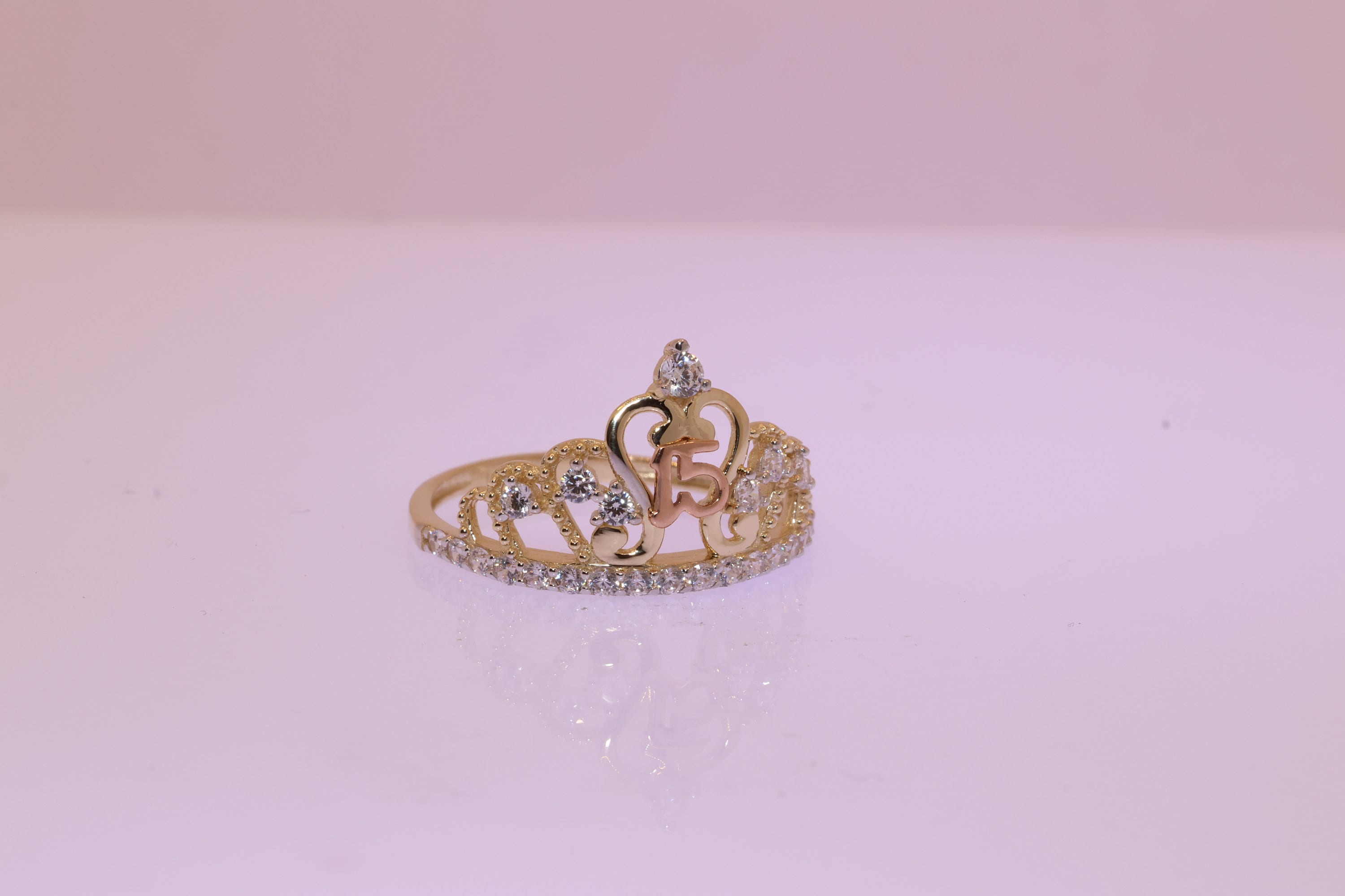 14K Gold 15 Anos CROWN Quinceanera RING/ Fifteen CZ Stones for - Etsy