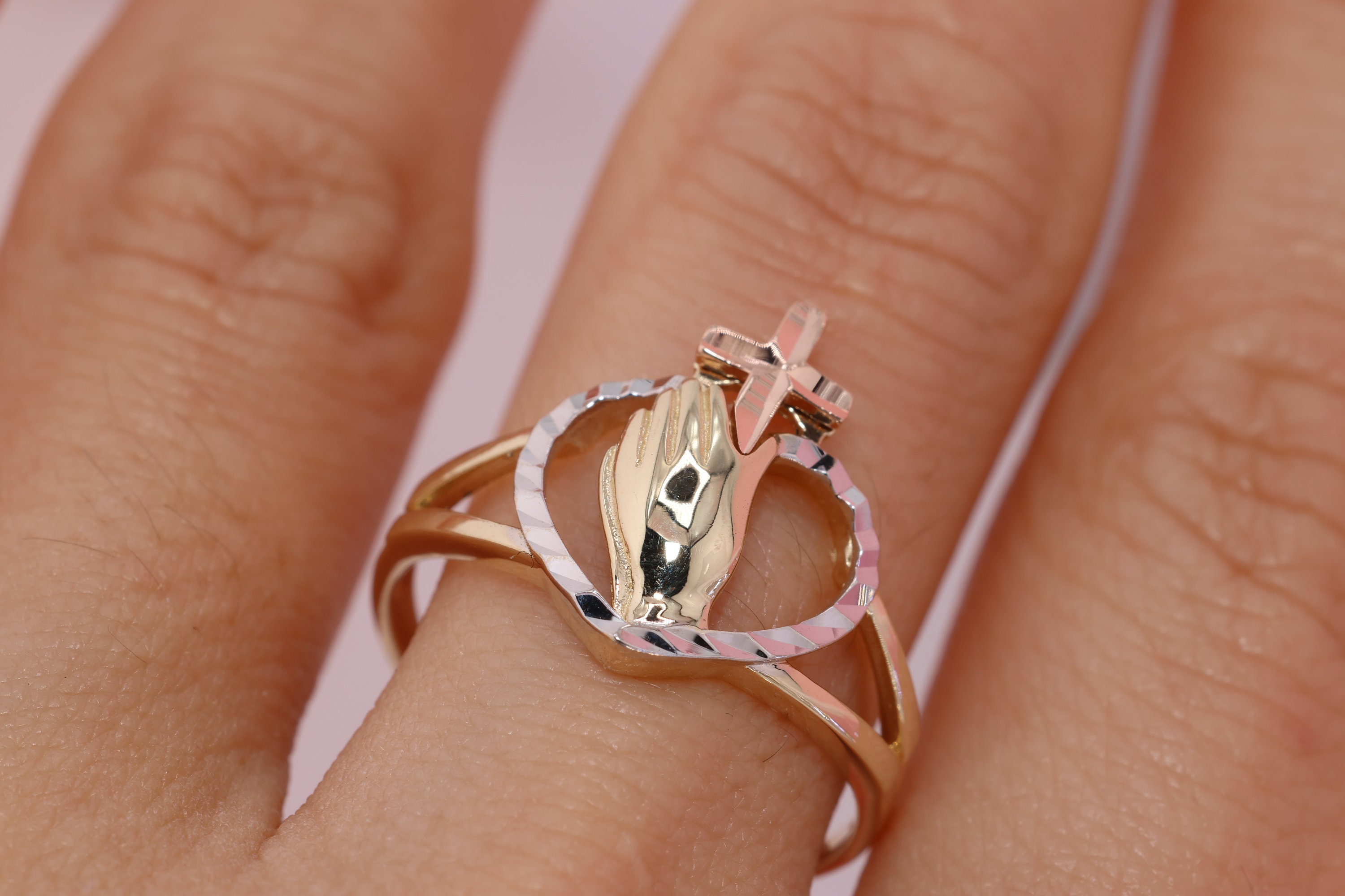 14k Solid Gold Praying Hands RING/ Gift for Her/ Religious - Etsy