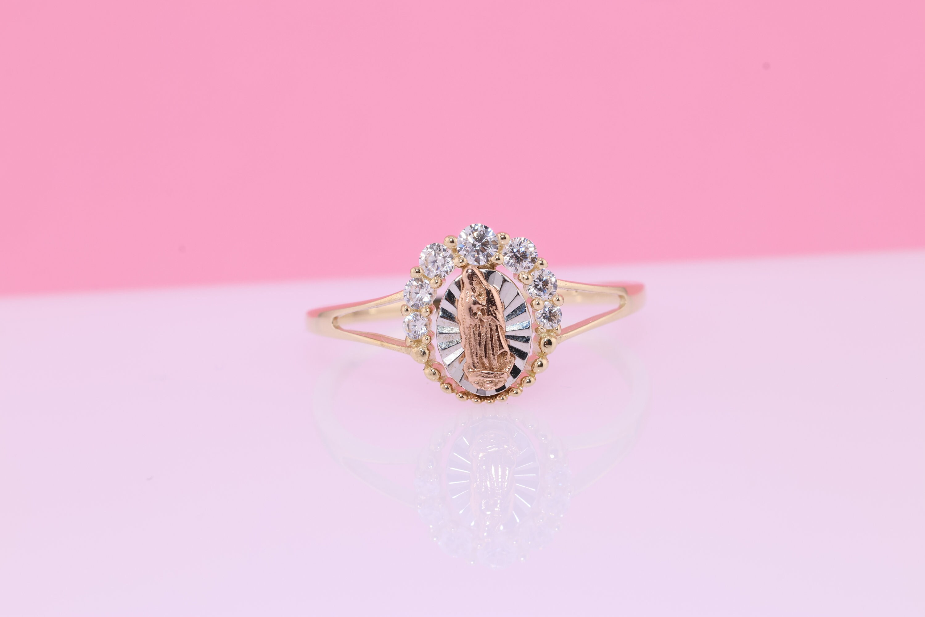 14k Solid Gold Virgin Mary Virgen Maria Lady Guadalupe Ring Gift for ...