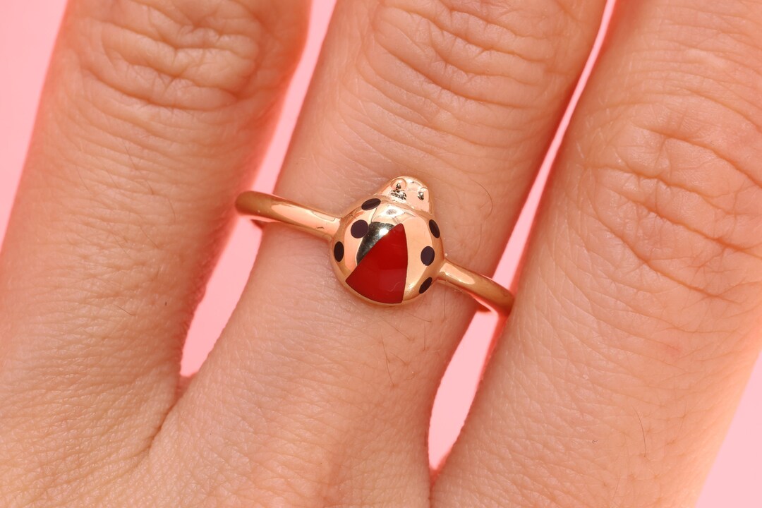 14K Solid Gold Lady Bug Ring /animal Ring /bug Ring/animal Shaped Ring ...