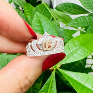 14K Gold 15 Anos Quinceanera Crown Ring/ Fifteen for Sweet 15 Birthday ...