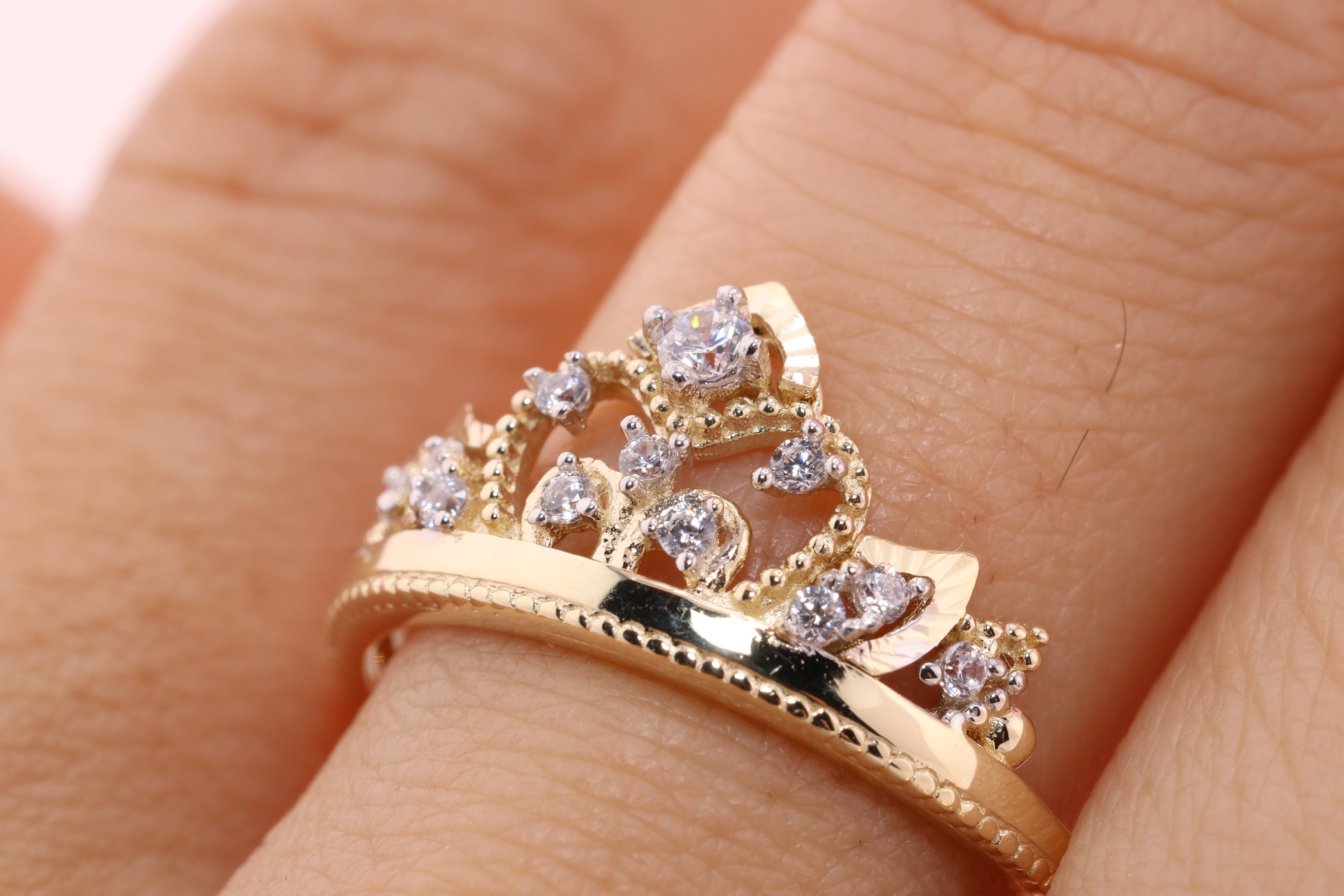 14K Gold 15 Anos Quinceanera Crown RING/ Fifteen CZ Stones for - Etsy