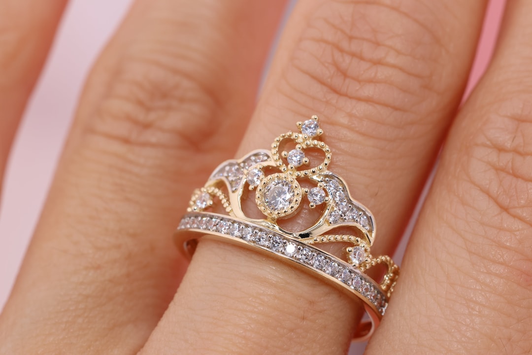 14K Gold 15 Anos Quinceanera Crown RING/ Fifteen CZ Stones for Sweet 15 ...
