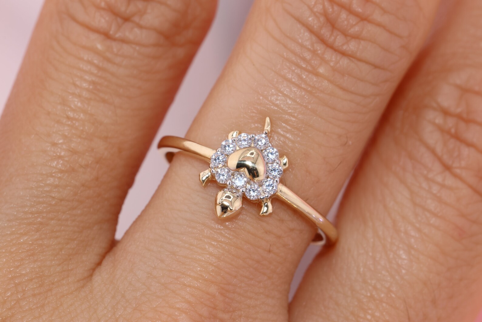 14k Gold Tiny Tortoise CZ Ring / CZ Animal Good Luck Ring / Gift for ...