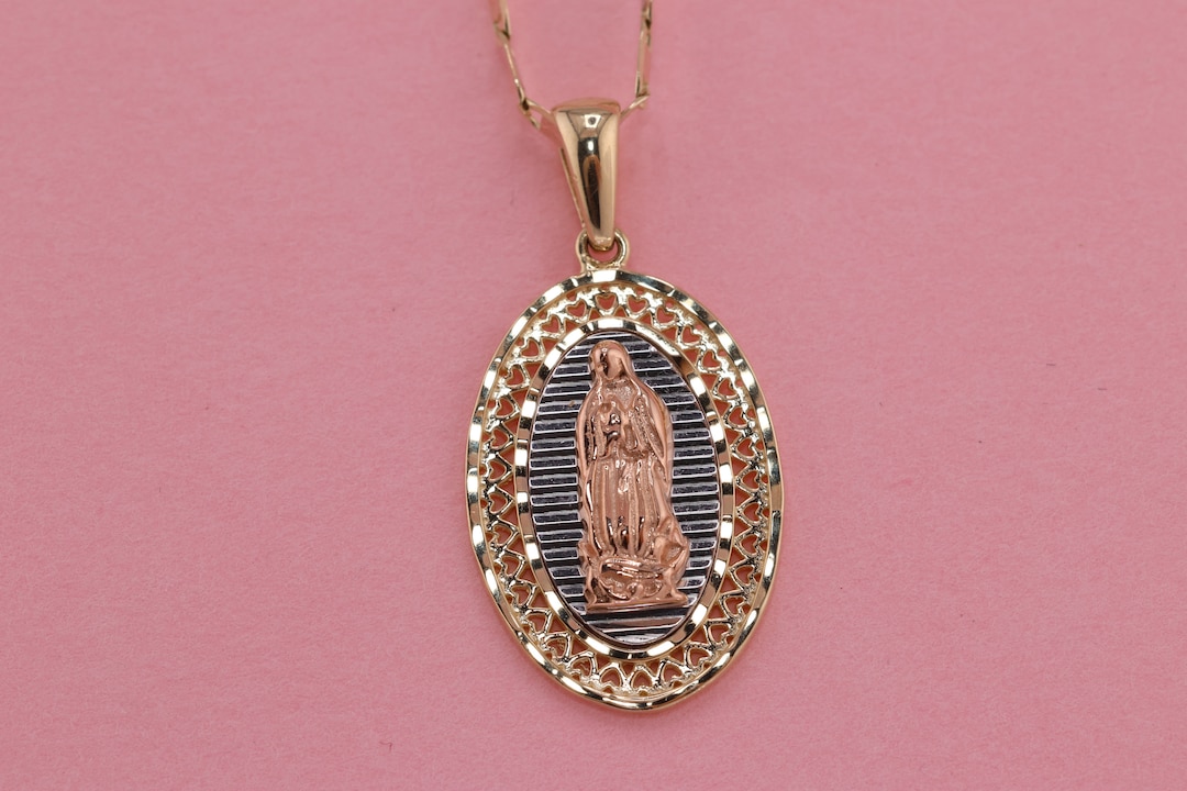 14k Solid Gold Virgin Mary Pendant/ Virgin Maria Lady Guadalupe Pendant ...