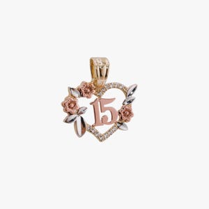 14K Gold 15 Anos Quinceanera Pendant/ Fifteen CZ Stones for Sweet 15th ...