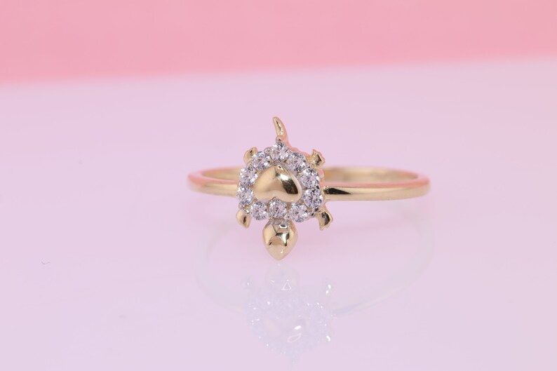 14k Gold Tiny Tortoise CZ Ring / CZ Animal Good Luck Ring / Gift for ...