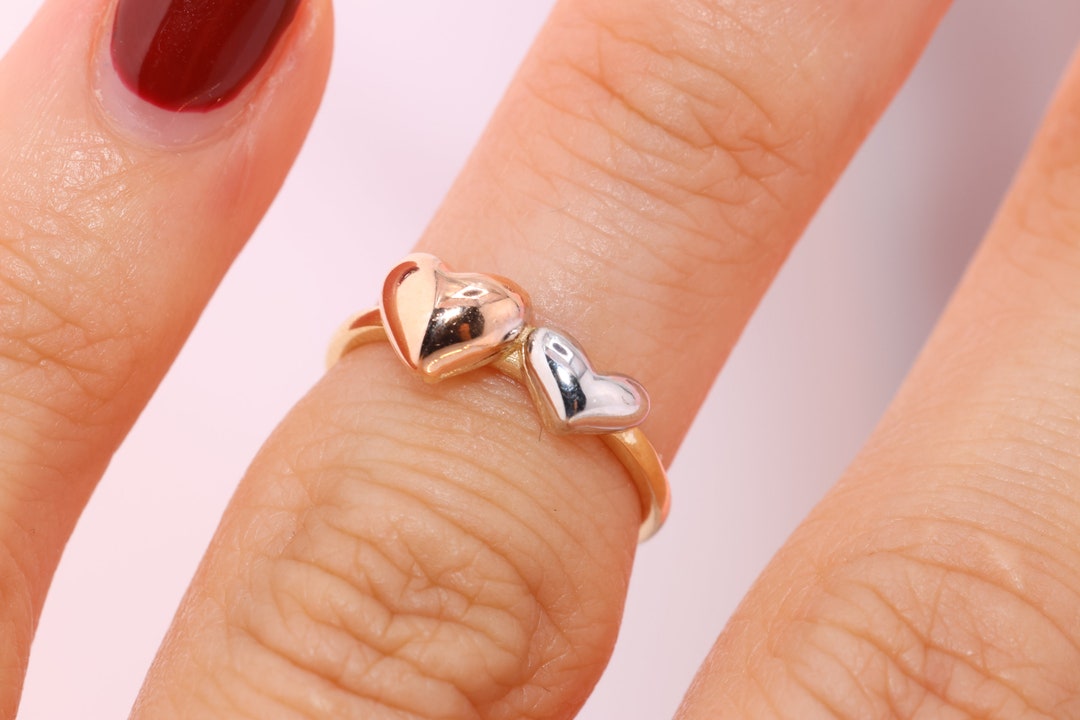 14k Gold Double Heart Toe Ring Adjustable Band/ Midi Ring/ Dainty Toe ...